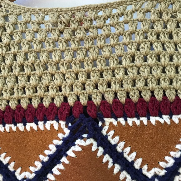 Vintage | Sweaters | Vintage 96s Crochet And Leather Patchwork Sweater ...